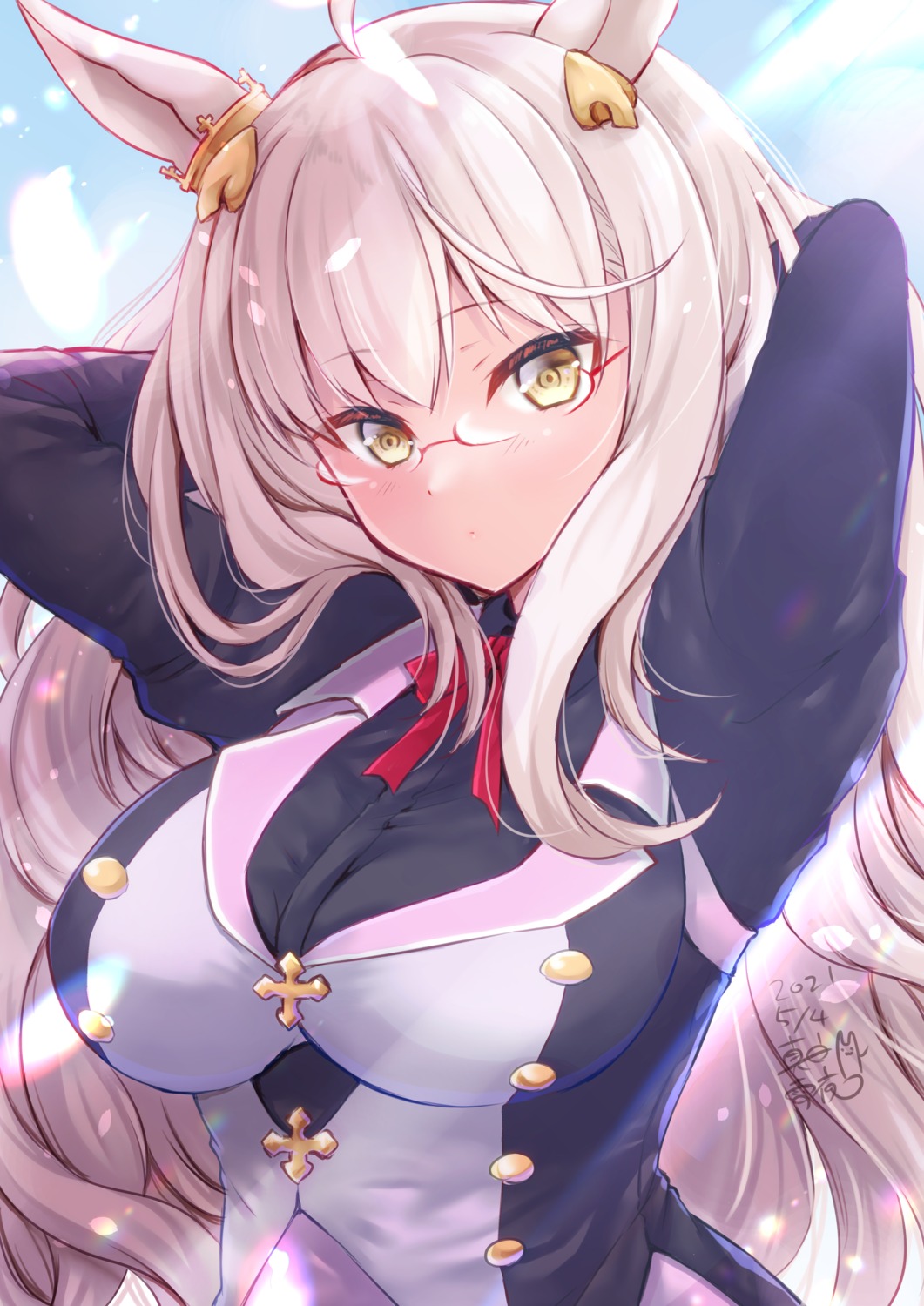 mashiro yukiya uma musume pretty derby biwa hayahide (umamusume) animal ears megane uniform ...